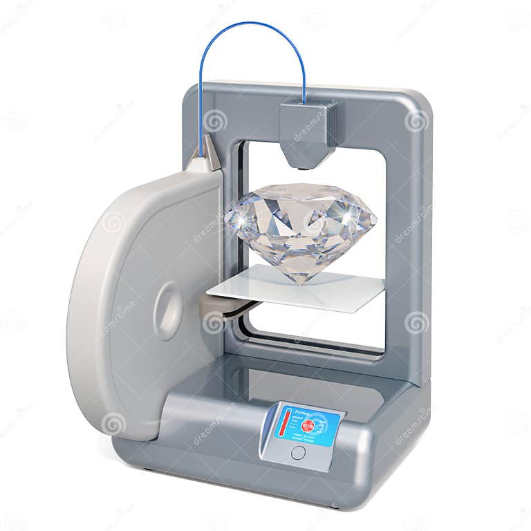 Three Dimensional Printer with Diamond, 3D Rendering Stock Illustration ...