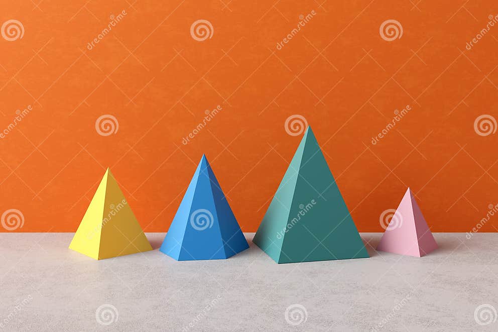 Three-dimensional Prism Pyramid Objects on Orange or Yellow Colored ...