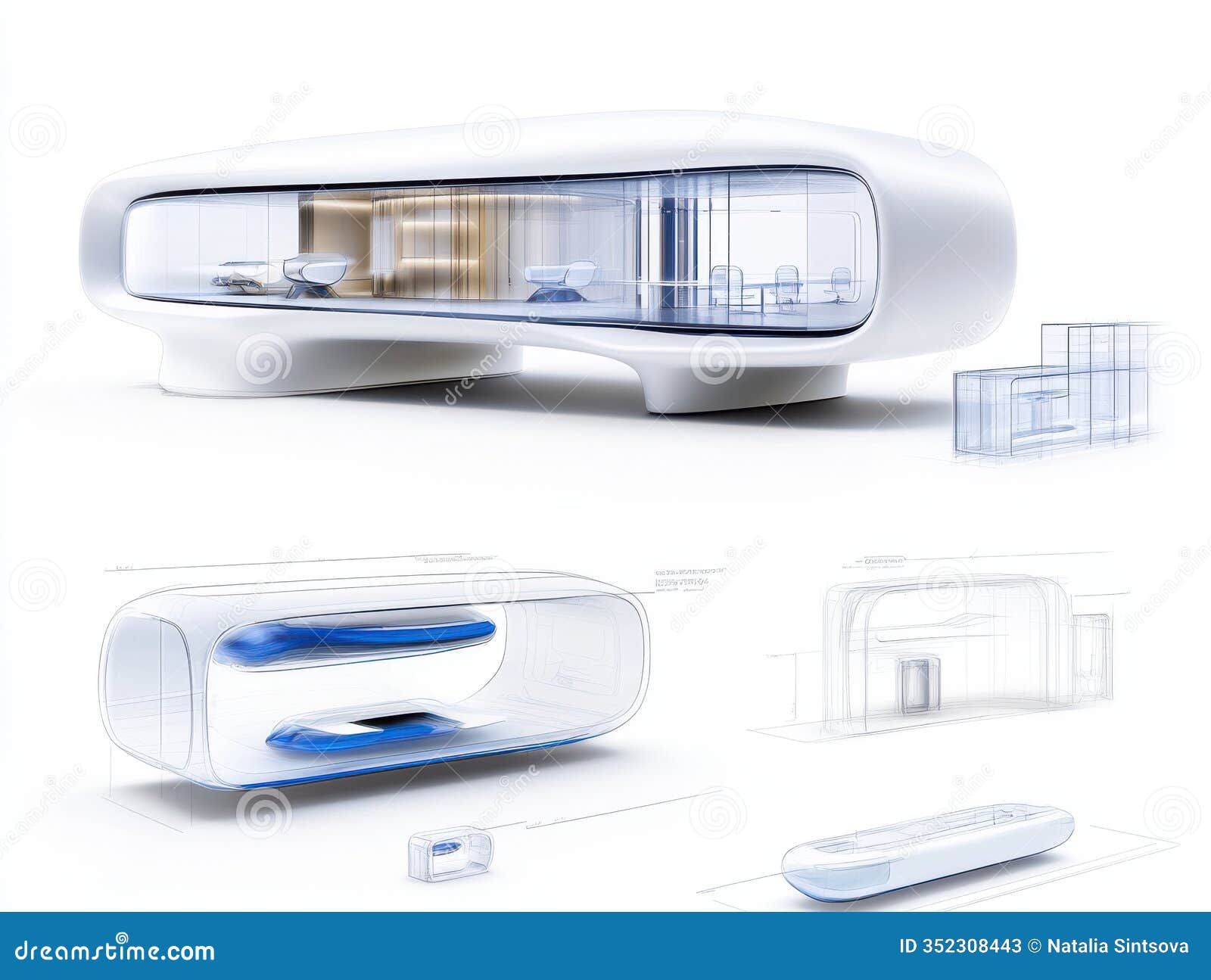 A Three-dimensional Project of a Modern Building with Panoramic Windows ...