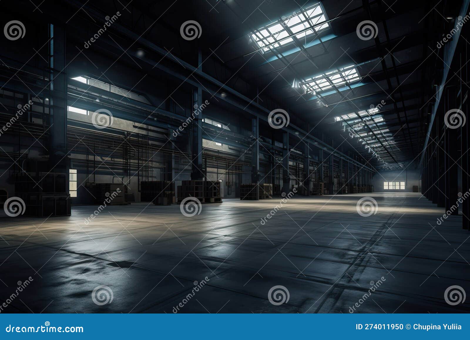 Three Dimensional Render of Dark Empty Warehouse. AI Generated Stock Illustration - Illustration ...