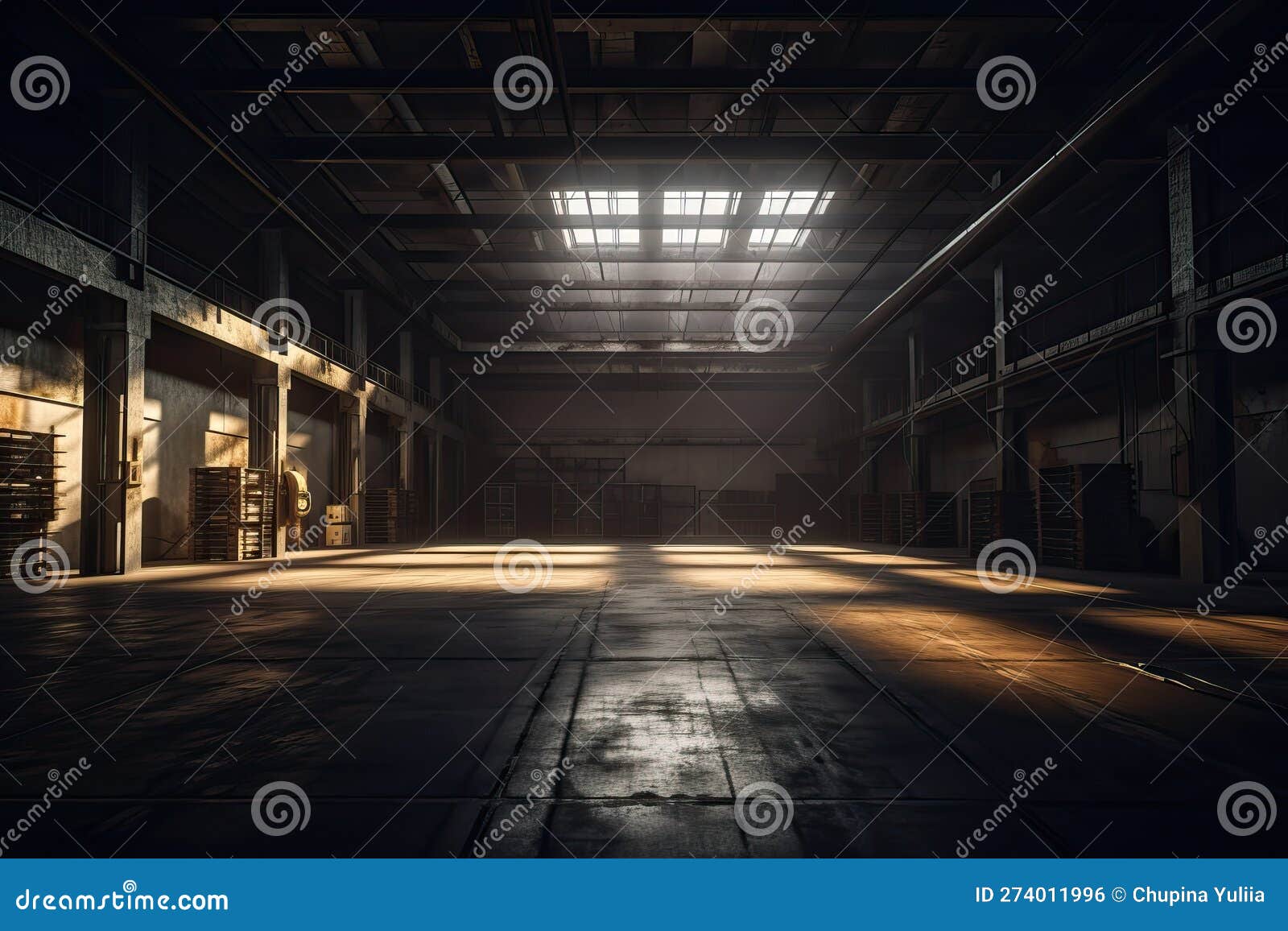 Three Dimensional Render of Dark Empty Warehouse. AI Generated Stock ...