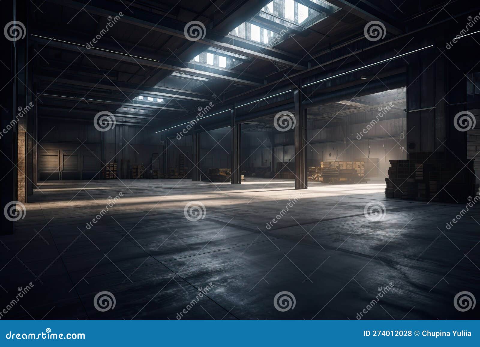 Three Dimensional Render of Dark Empty Warehouse. AI Generated Stock ...