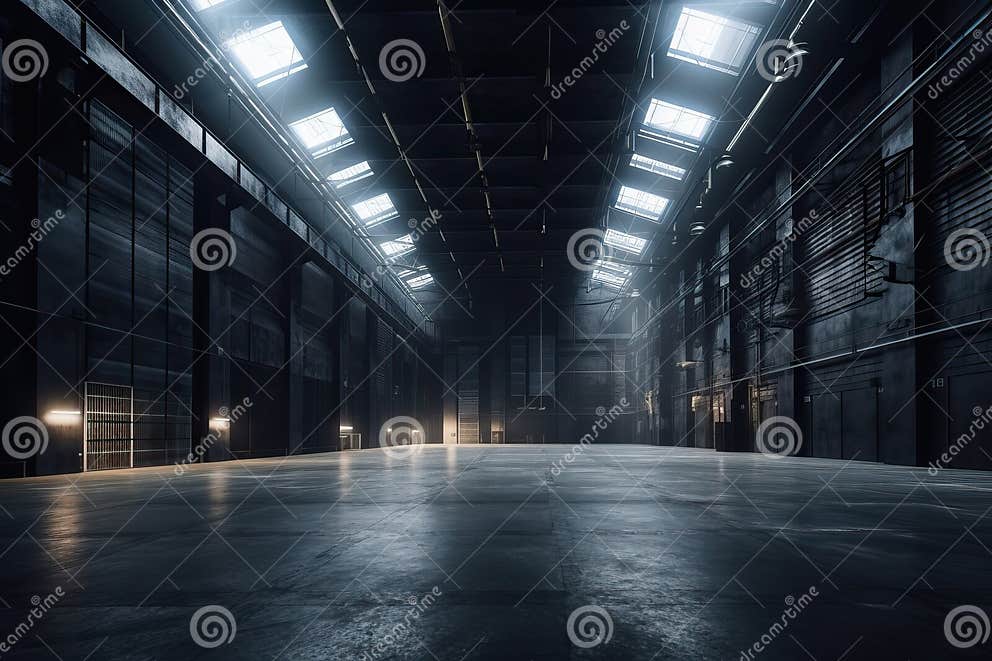 Three Dimensional Render of Dark Empty Warehouse. AI Generated Stock ...