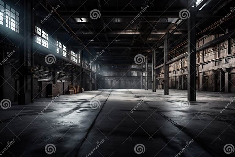 Three Dimensional Render of Dark Empty Warehouse. AI Generated Stock ...