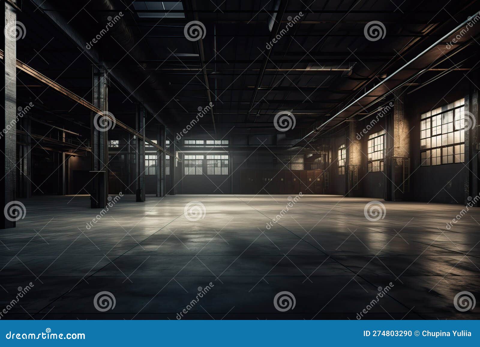 Three Dimensional Render of Dark Empty Warehouse. AI Generated Stock ...