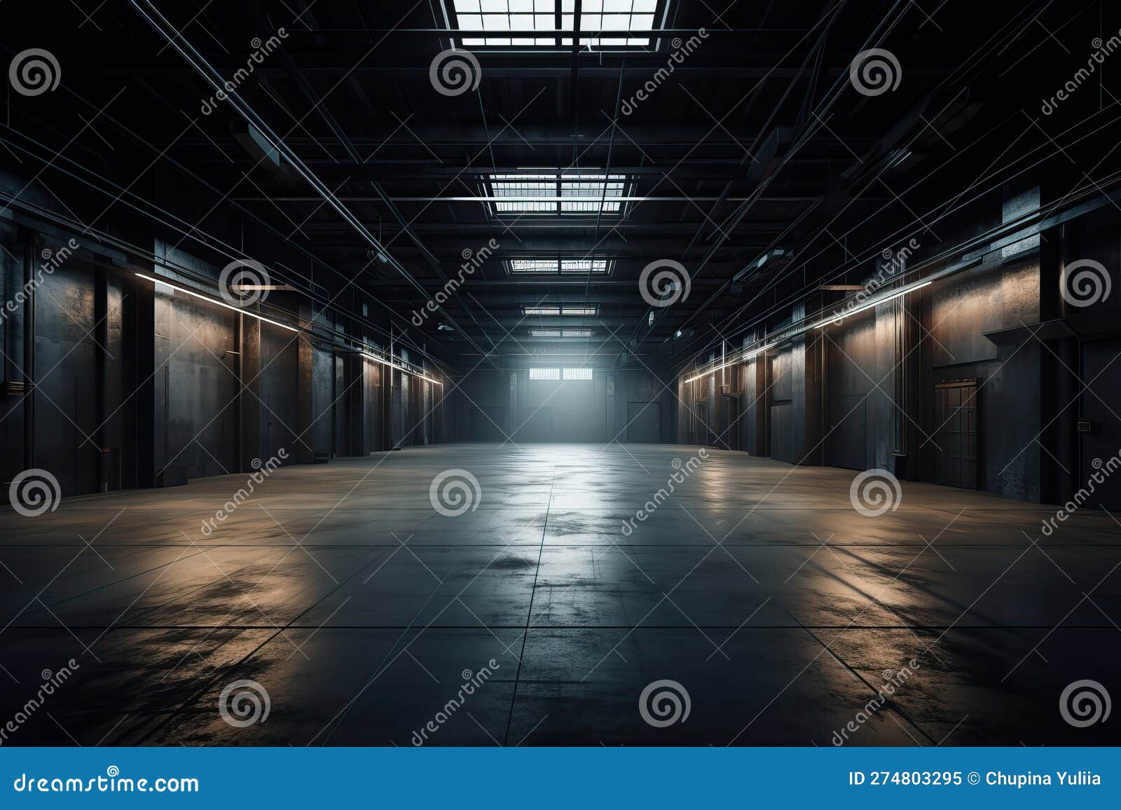 Three Dimensional Render of Dark Empty Warehouse. AI Generated Stock ...
