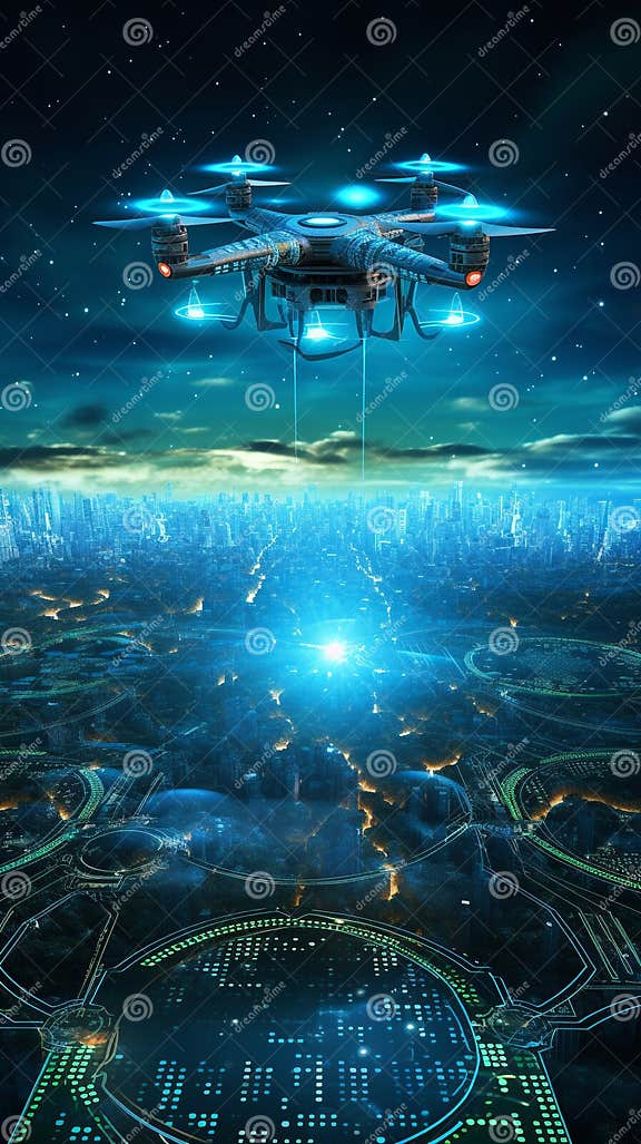 Drone Hovering Over a Binary Code Landscape - a Three-Dimensional Render for Tech Concepts Stock ...