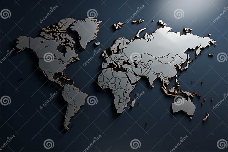 Three Dimensional Render of an Extruded and Textured World Map Stock ...