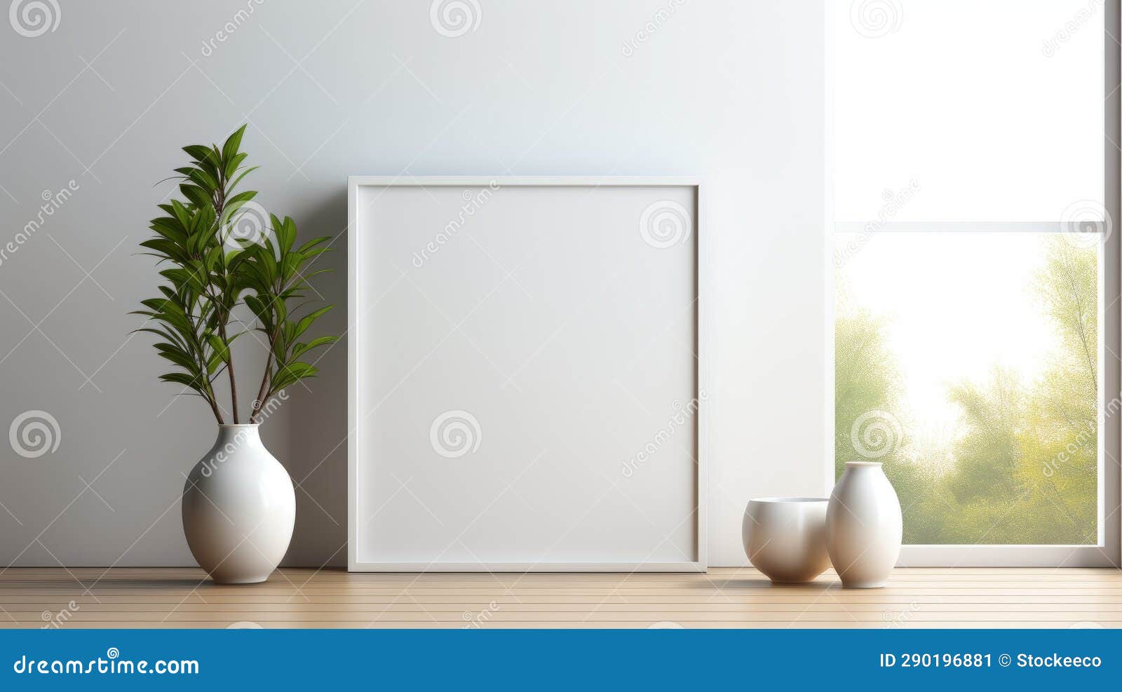 Minimalistic Window Frame Mockup with Photorealistic Design Stock ...