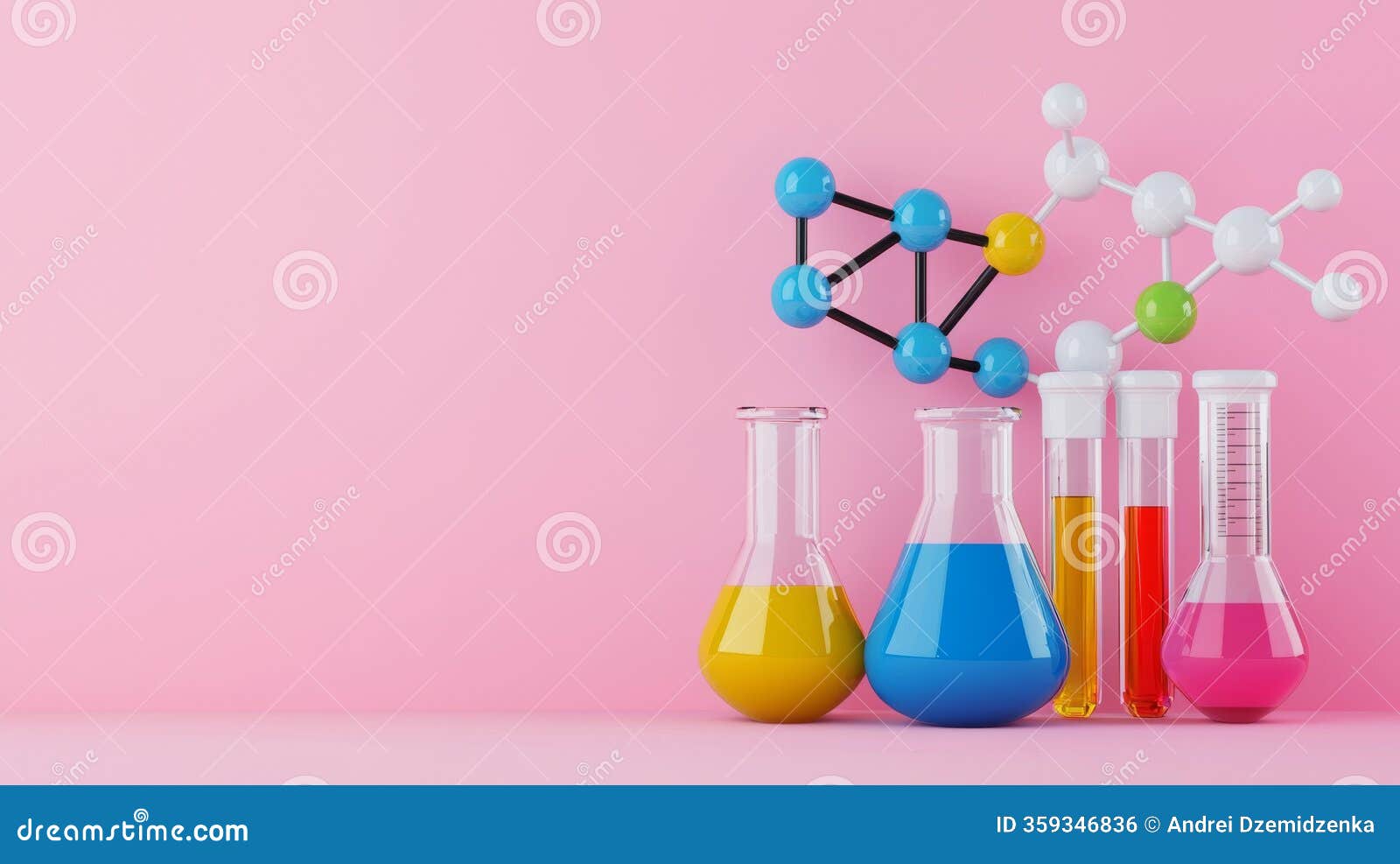 A Three-dimensional Render Featuring Laboratory Glassware with Colorful ...