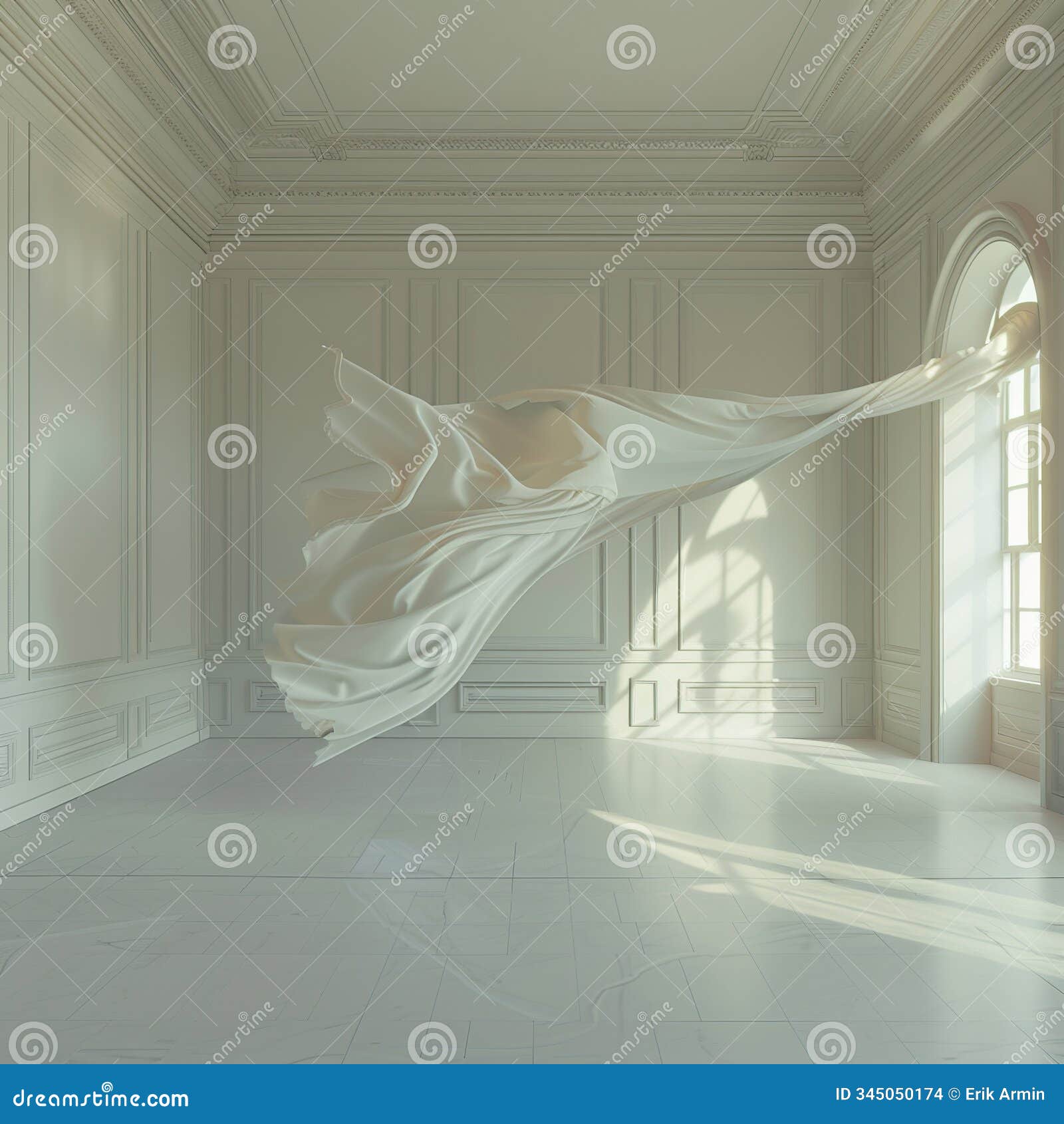 Three Dimensional Render of Interior of almost Empty Room with Blowing ...