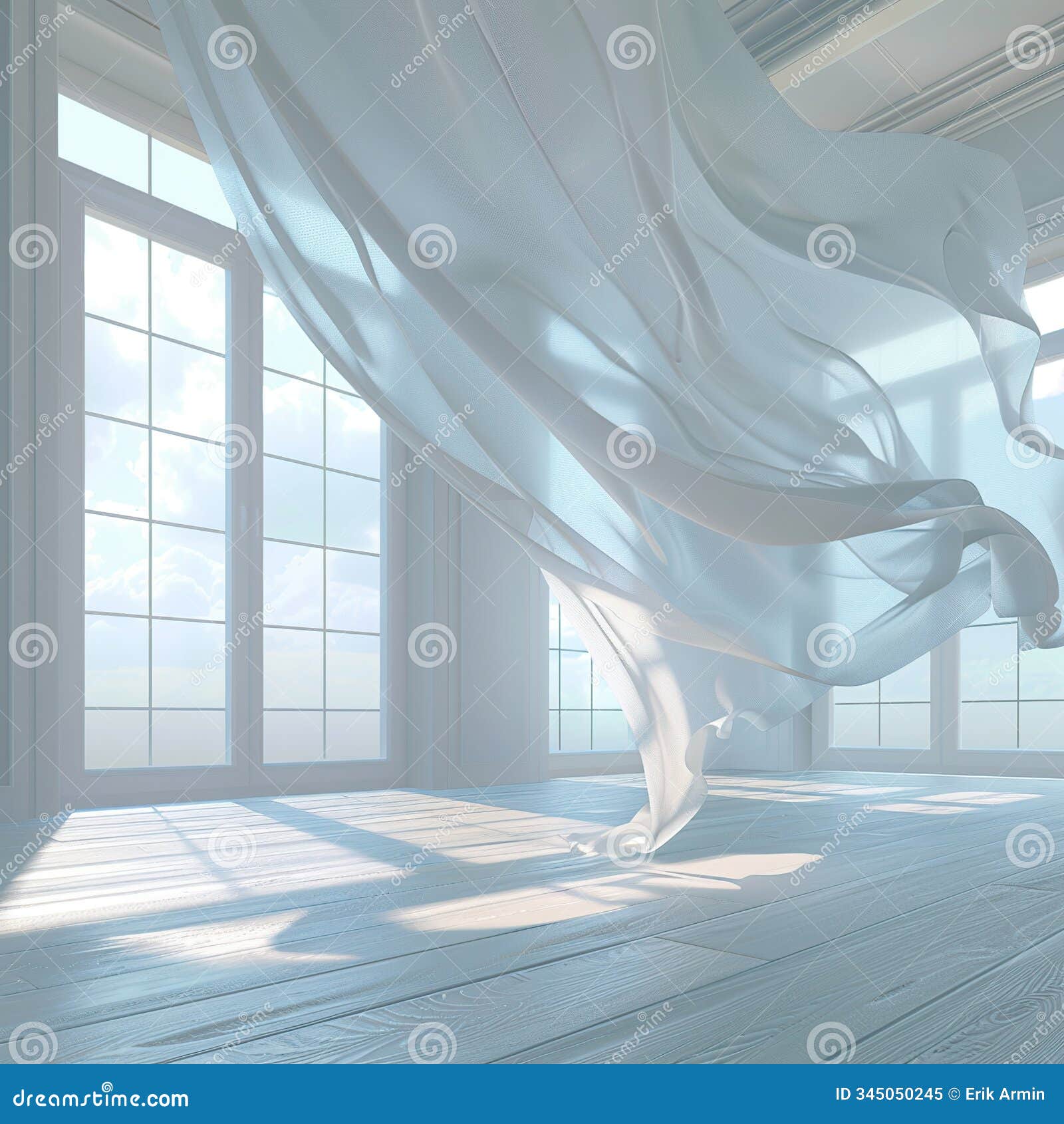 Three Dimensional Render of Interior of almost Empty Room with Blowing ...