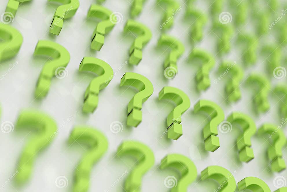 Three-dimensional Rendered Green Question Marks on a White Background ...