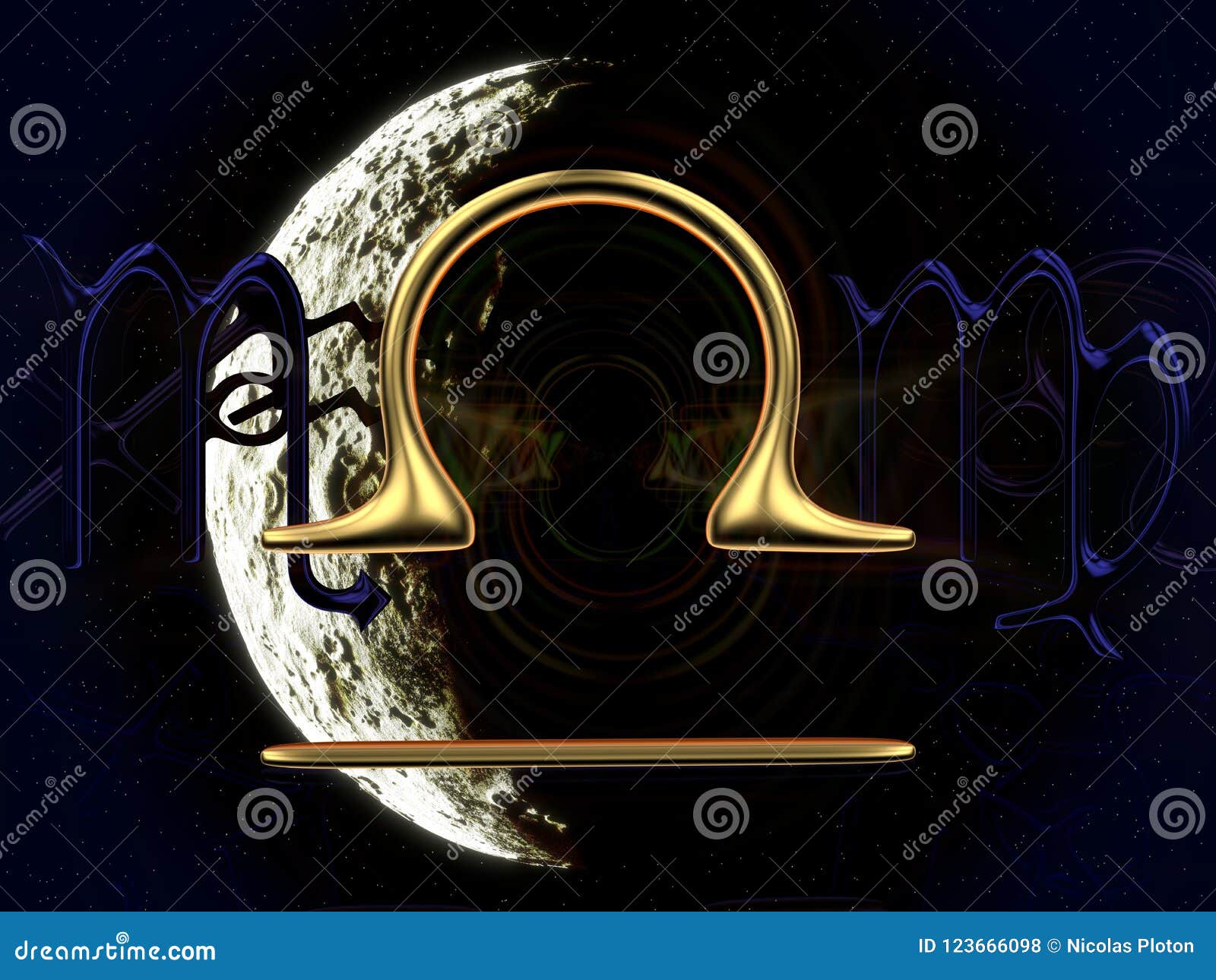 Astrology Symbol in Gold with the Moon in Background - Libra Stock ...