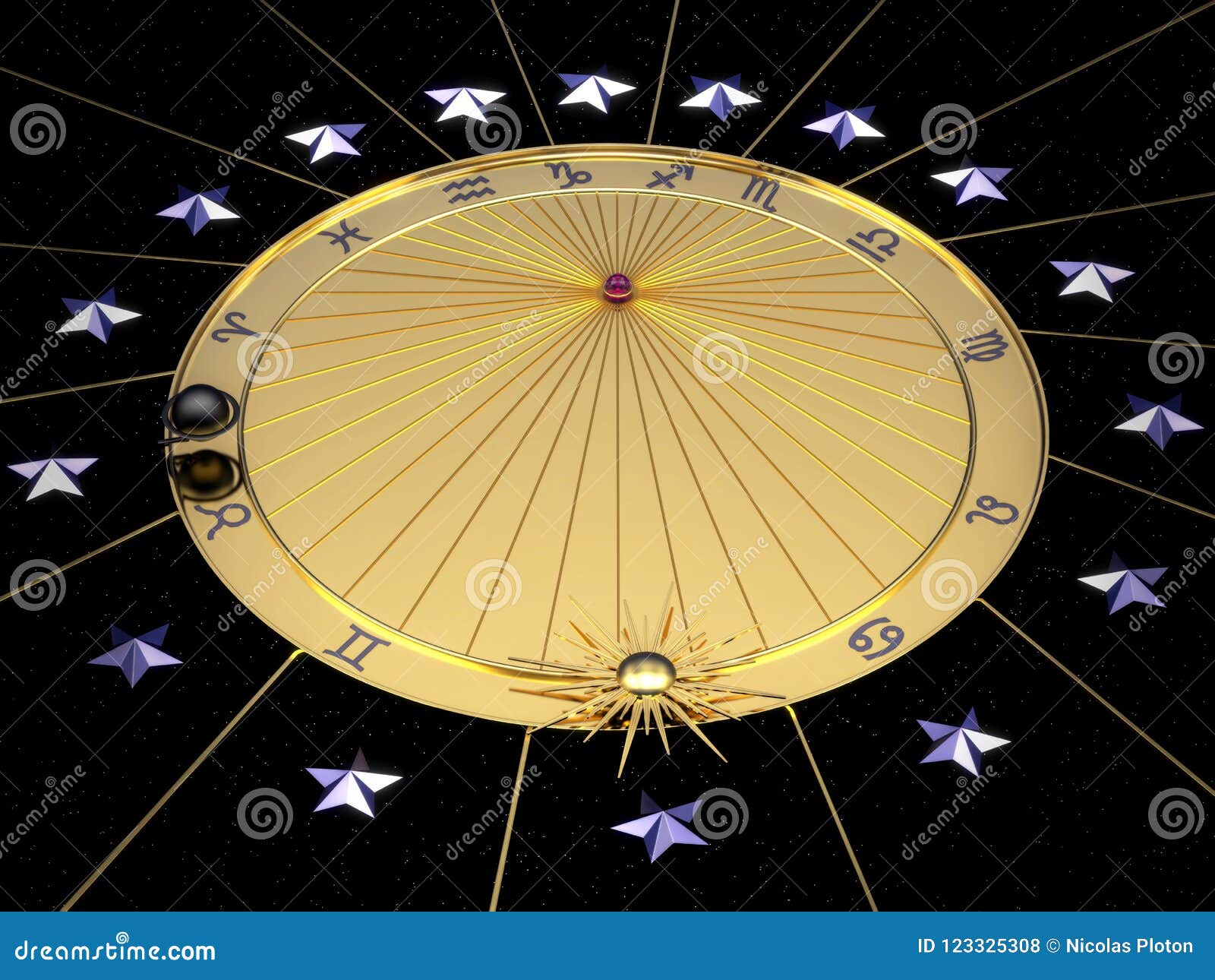 Astronomical Clock in Gold with Zodiac Signs Stock Illustration ...