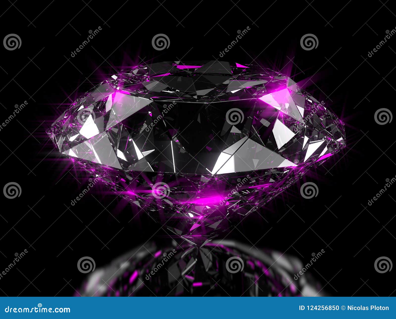 Close-up on a Diamond on a Semi Glossy Plane with Pink Reflection Stock ...