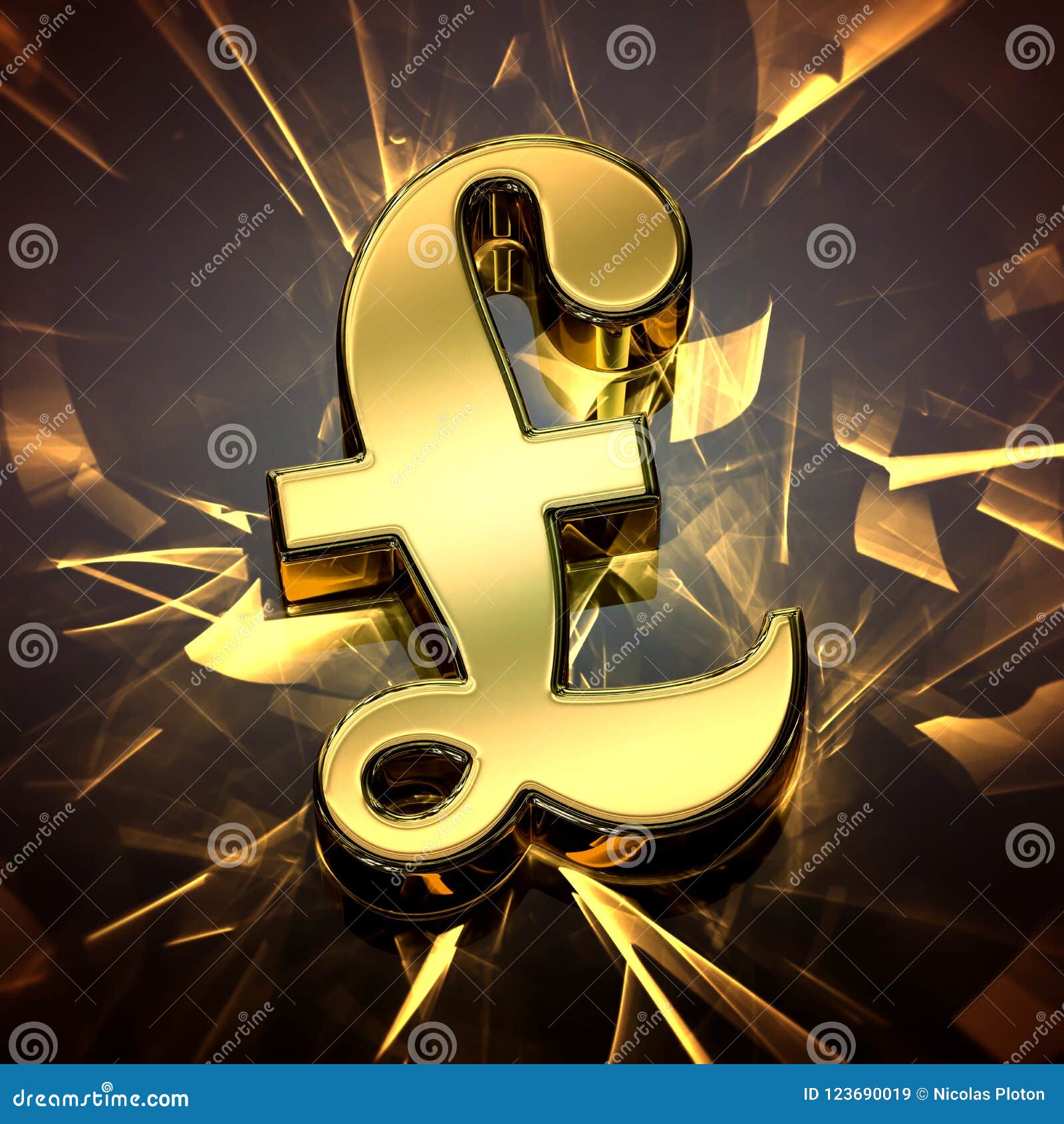 Close-up on a Golden Pound Symbol with Caustic Light Stock Illustration ...