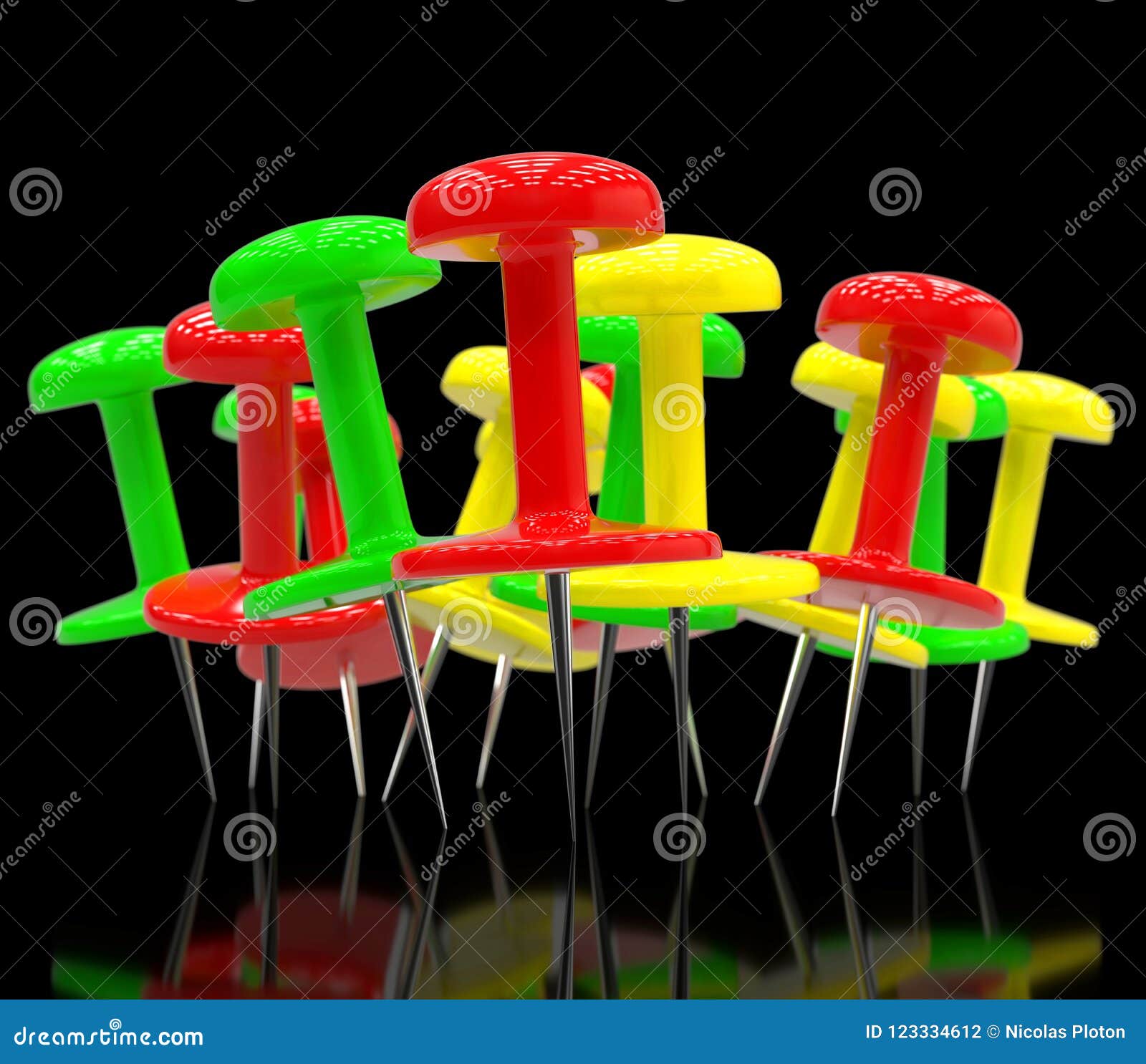 Close-up on a Group of Tacks on Black Background, with Depth of Field ...