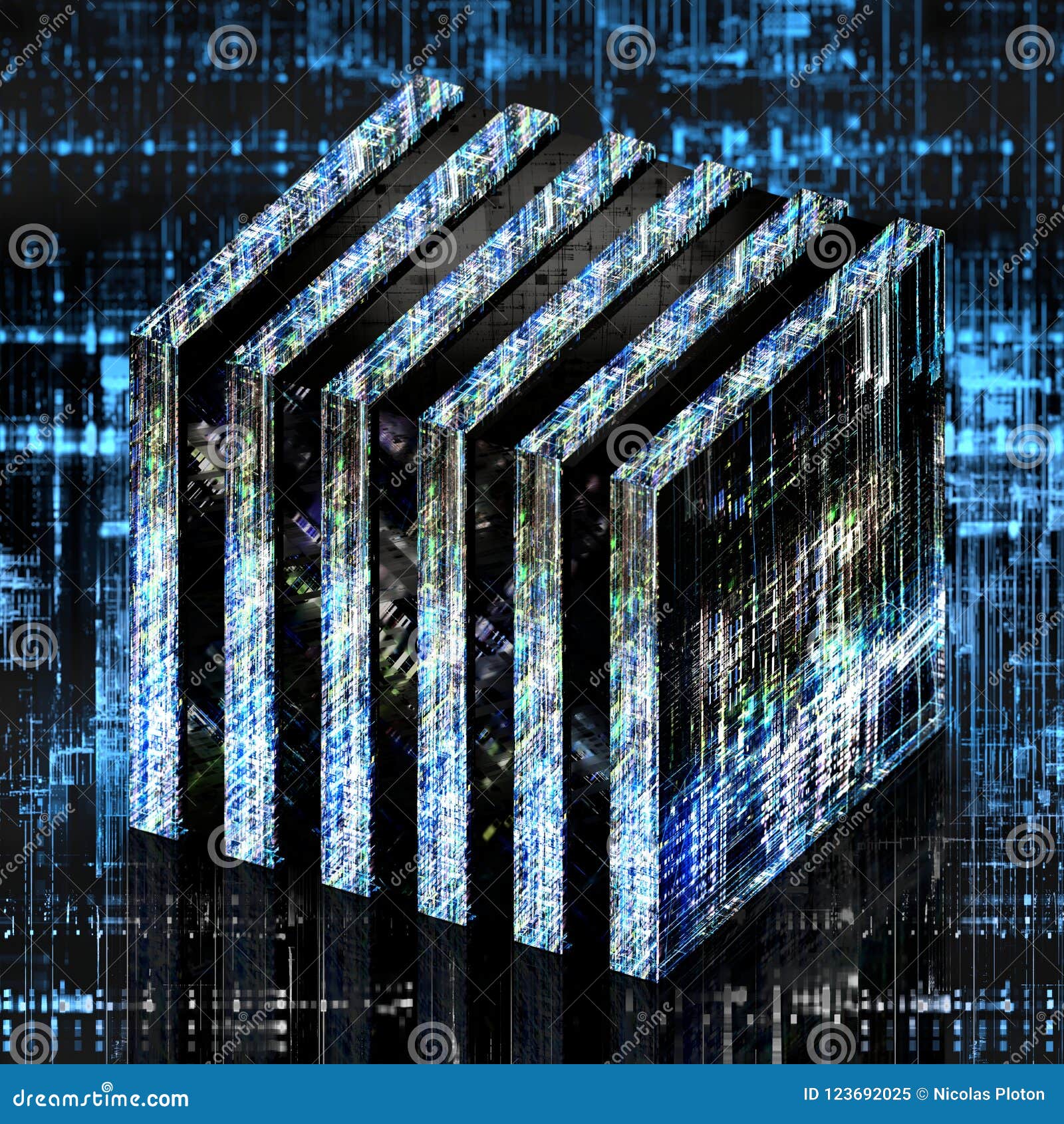 Futuristic Quantum Computer in a Cube Shape Stock Illustration ...