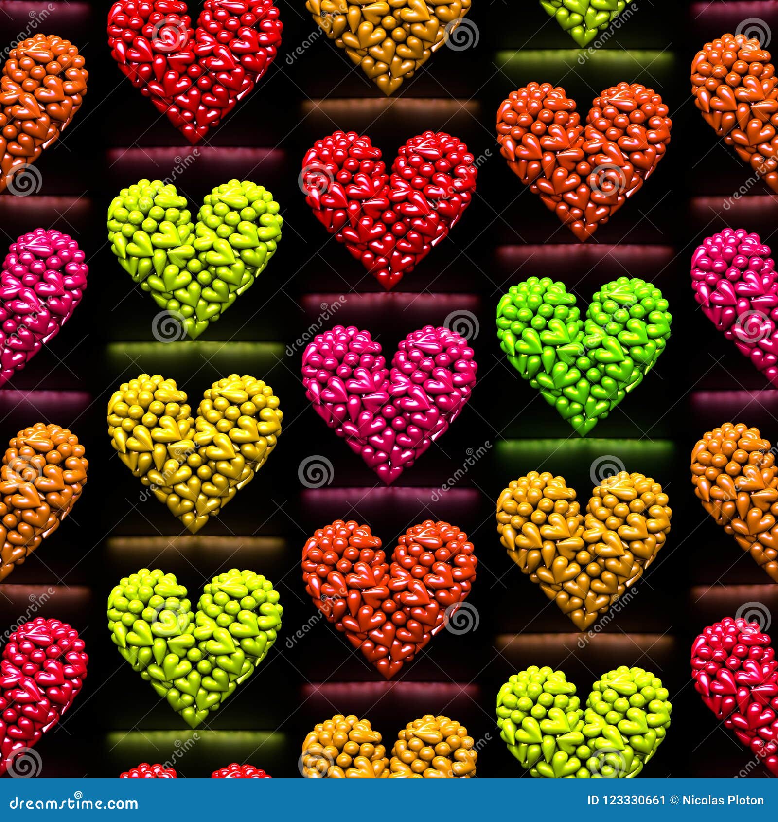 Seamless Pattern of Rows of Colored Hearts Made of Small Hearts Stock ...
