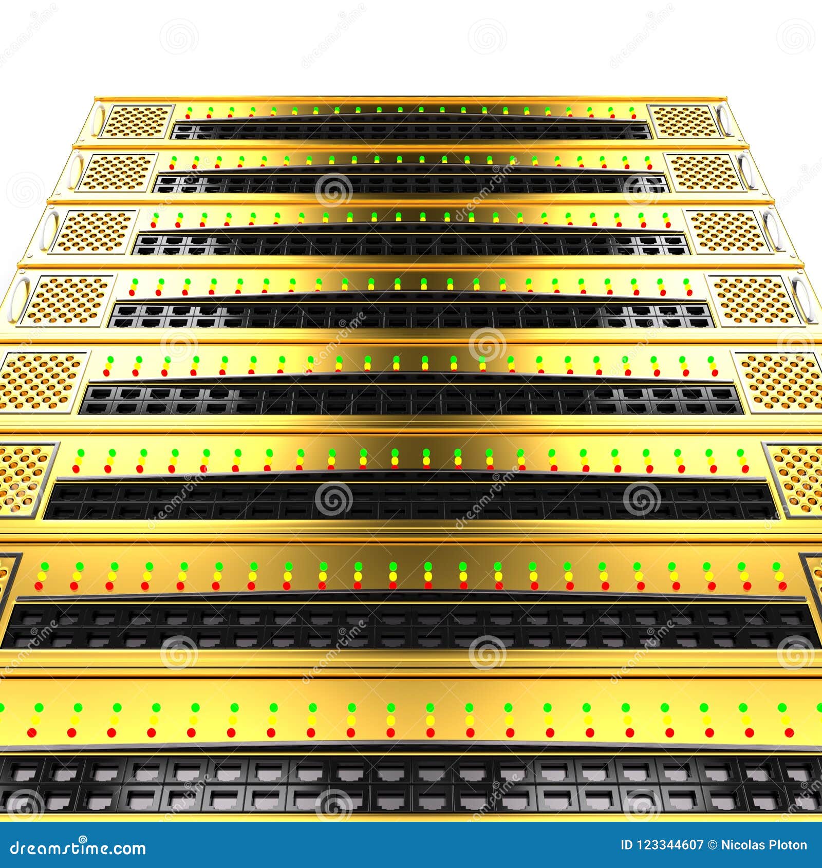 Stack of Golden Servers on White Background Stock Illustration ...