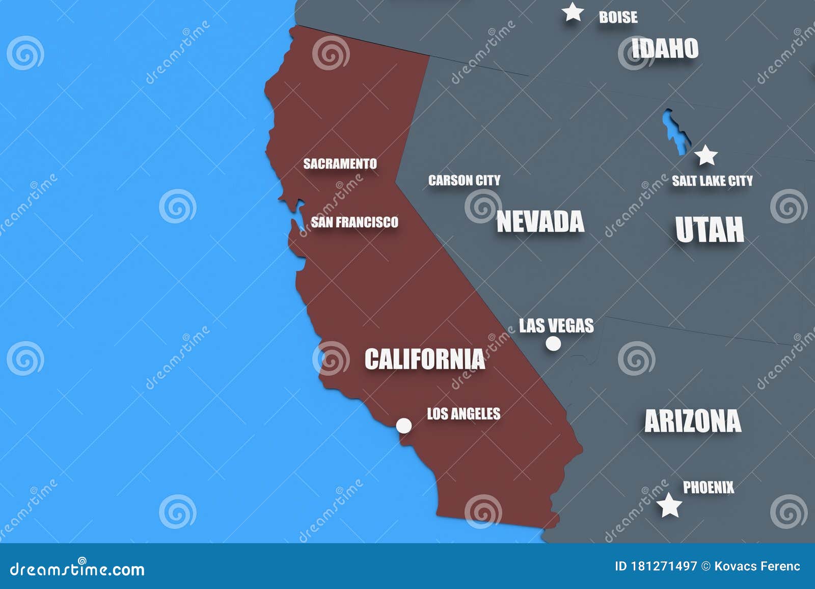Three Dimensional Rendered Map of California Stock Illustration ...