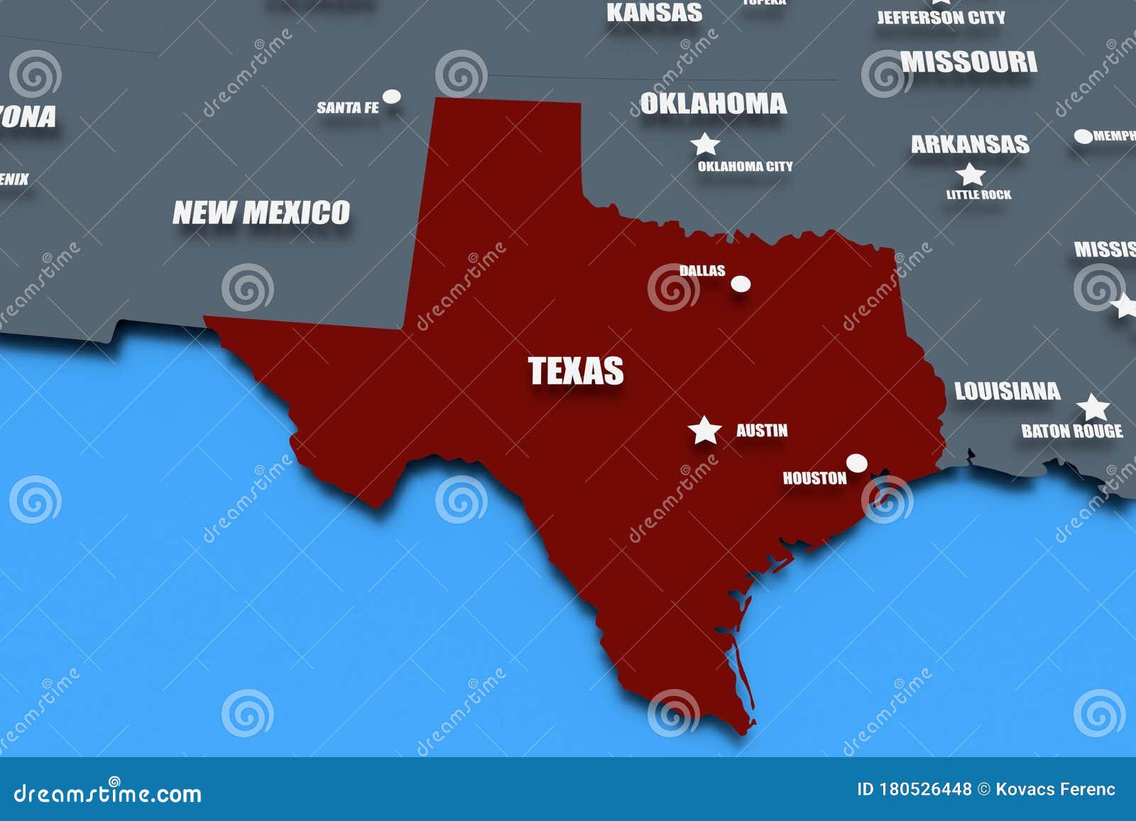 Three Dimensional Rendered Map of Texas Stock Illustration ...