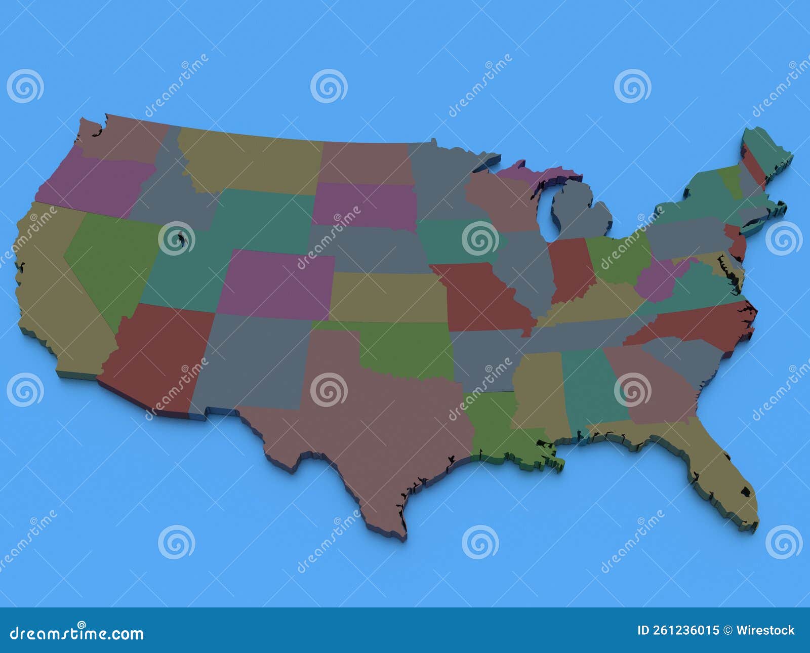 Three Dimensional Rendered Map of USA Stock Illustration - Illustration ...