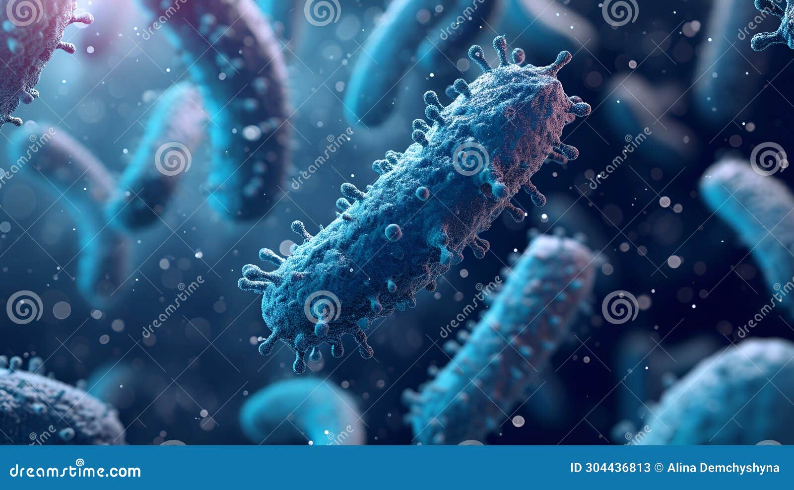 Three-dimensional Rendering of Bacteria Against a Blue Backdrop Stock ...