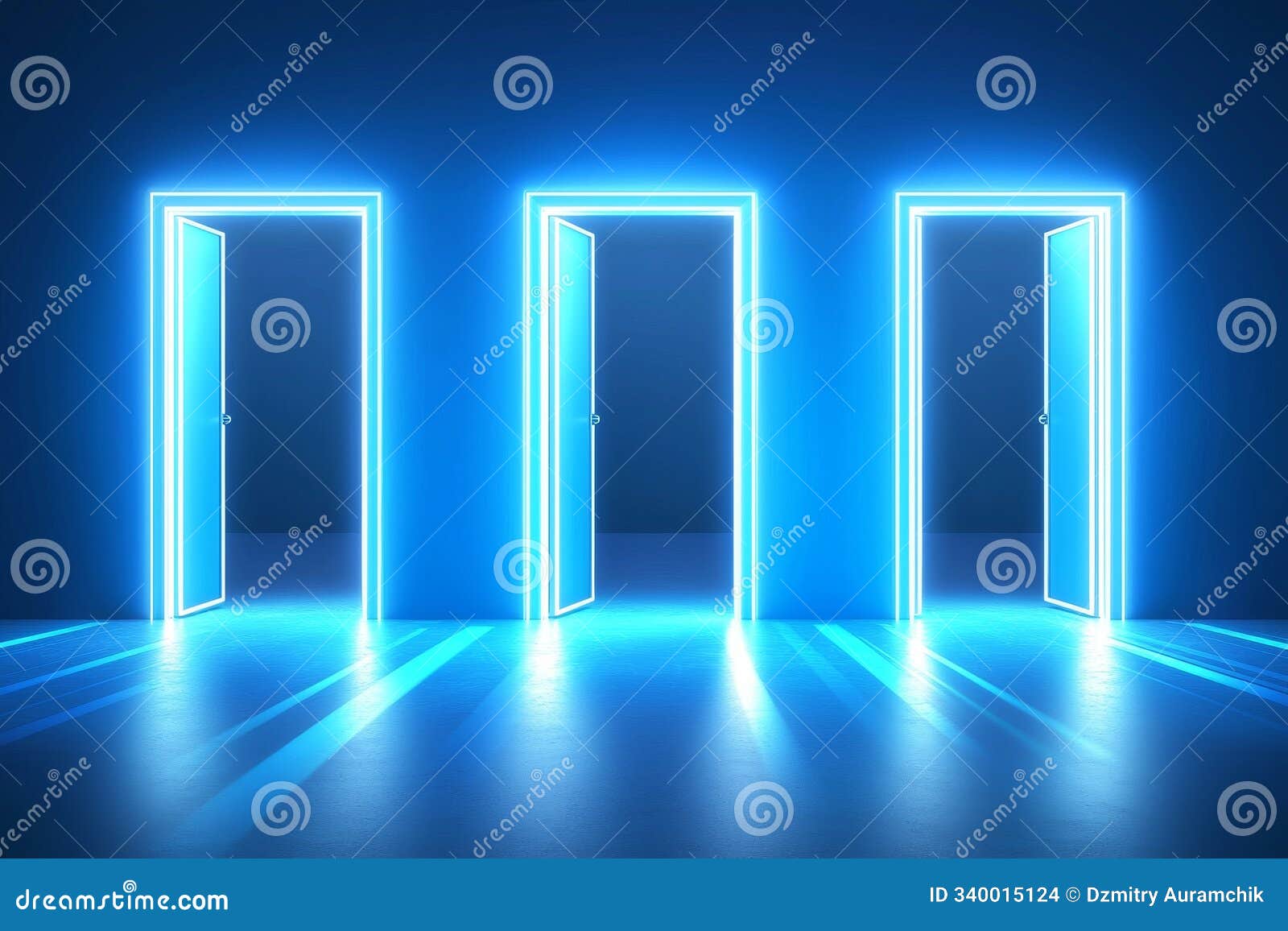 Three-dimensional Rendering of a Futuristic Neonlit Hallway with ...