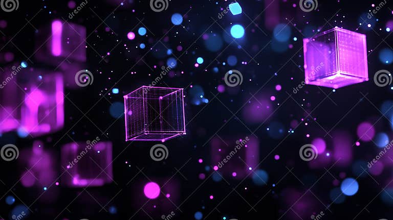 Three-dimensional Rendering of Lilac and Black Translucent Cubes Aligned Perfectly for a Modern ...