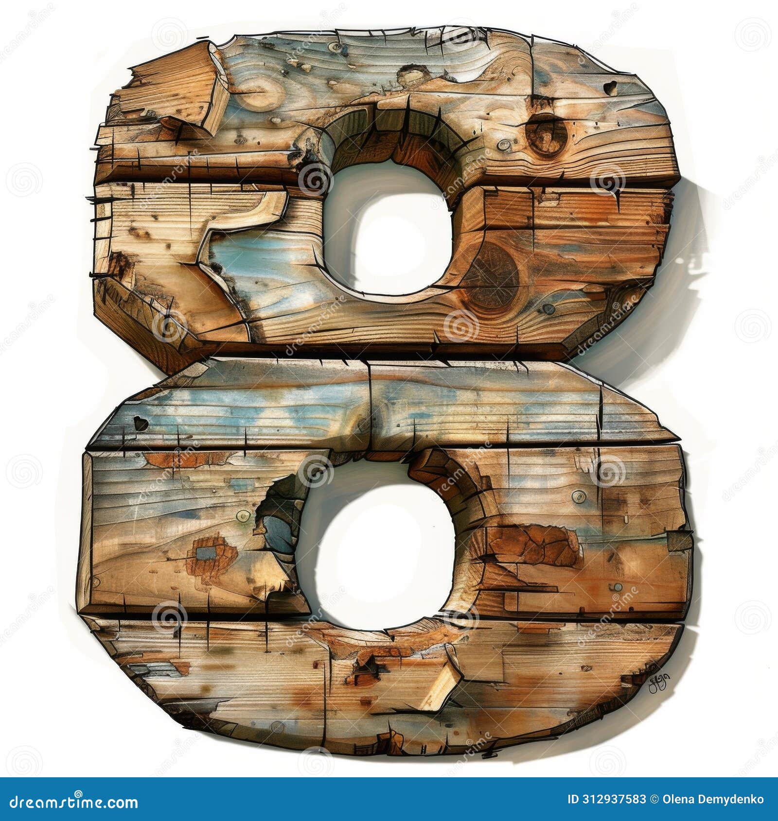 Three-dimensional Rendering of a Rustic Wooden Number Eight on a White ...
