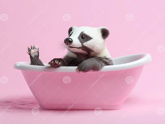 Three-dimensional Skunk Taking a Bath in a Bathtub Against a Solid Color Background Stock Image ...