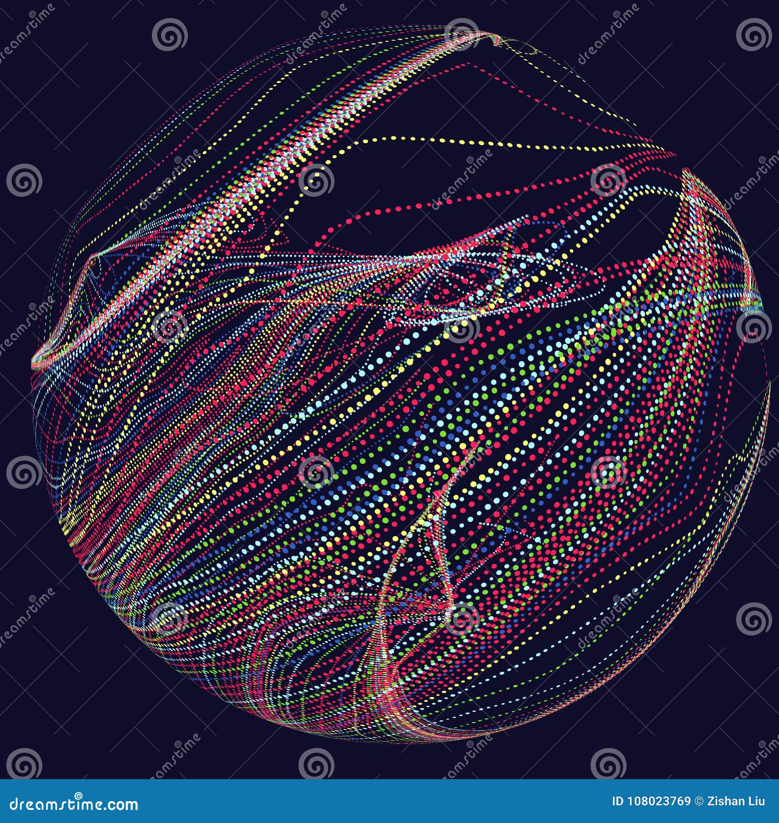 Three-dimensional Sphere Composed of Multicolored Curves. Stock Vector ...