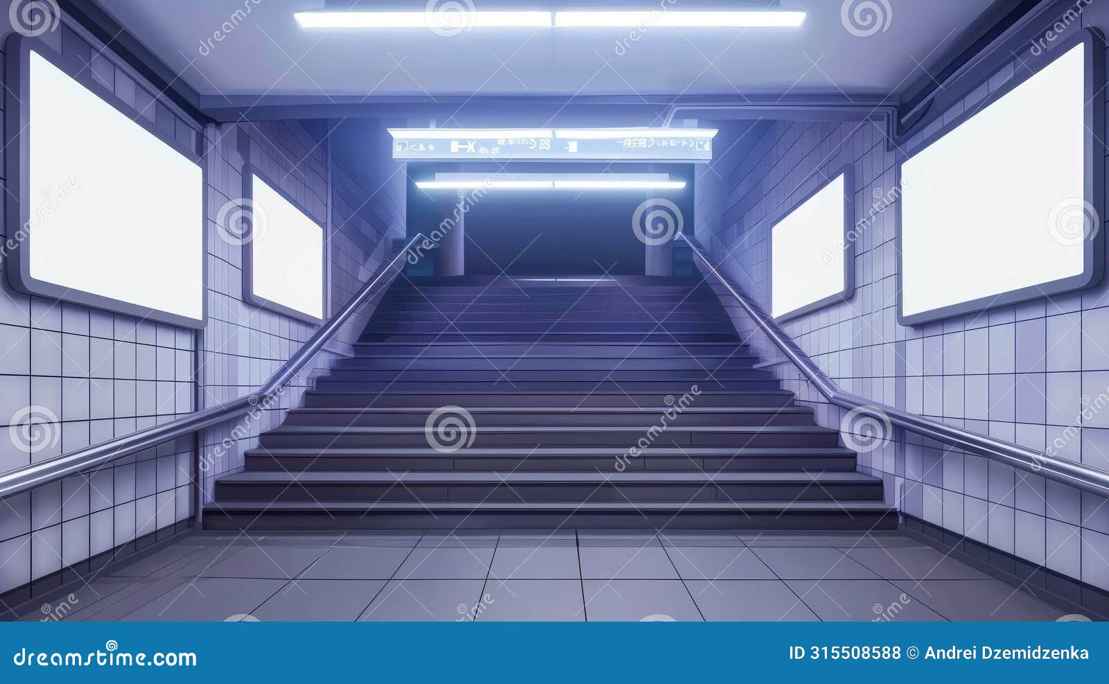 Three-dimensional Stairs Going Up To a Light and White LCD Screens for ...