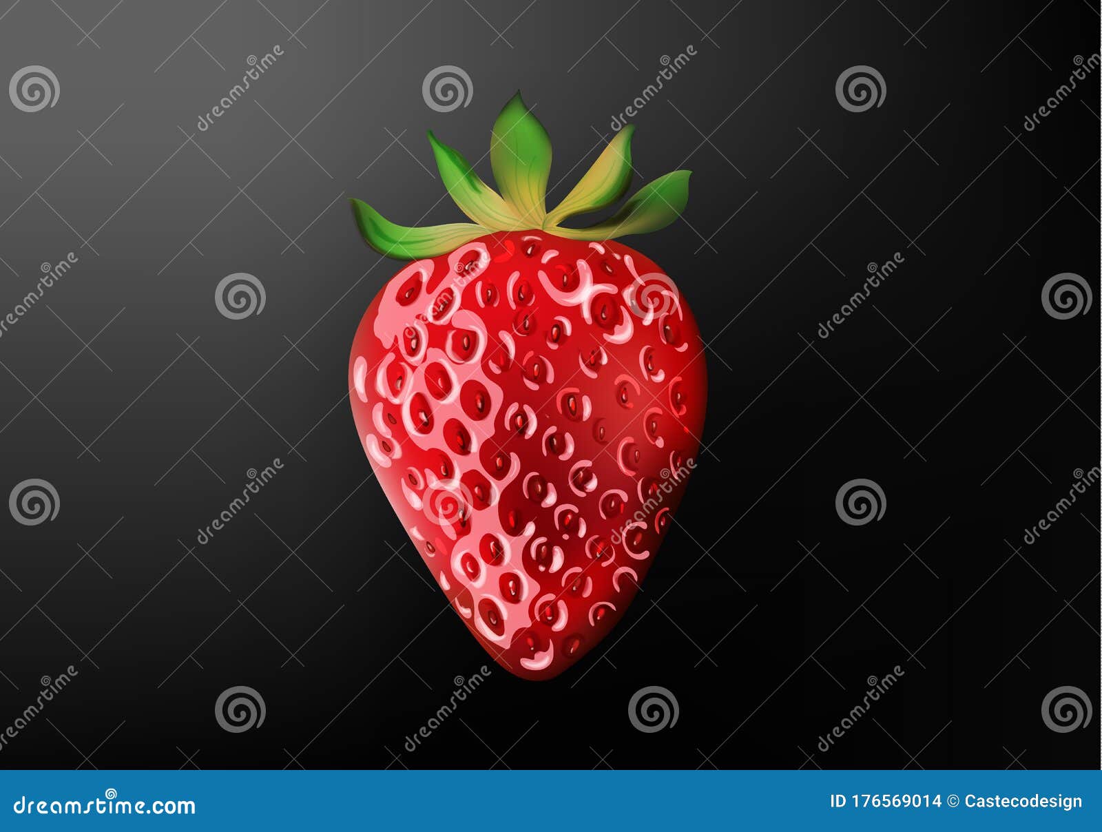 Three Dimensional Strawberry with Light Reflecting. Black Gradient ...