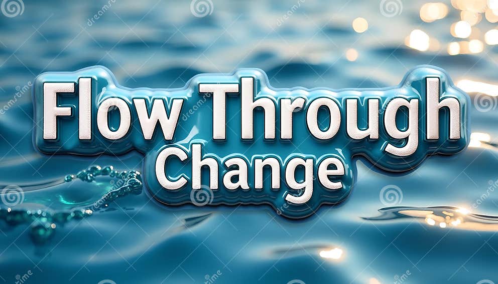 Three Dimensional Text Flow through Change on Water Surface Stock ...