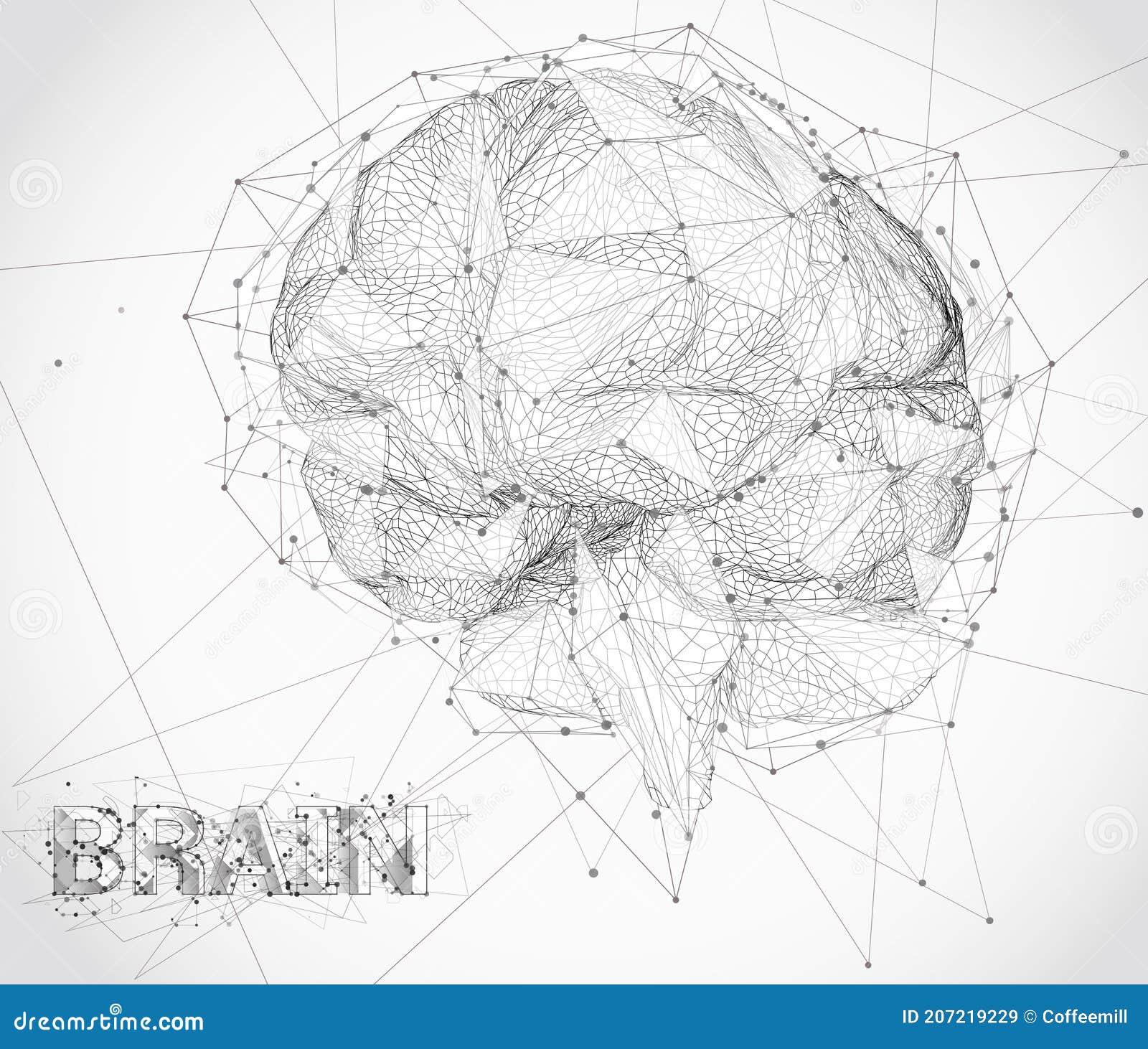 Three-dimensional Vector Cyber Brain. Neural Network Mega-data Processing Stock Illustration ...