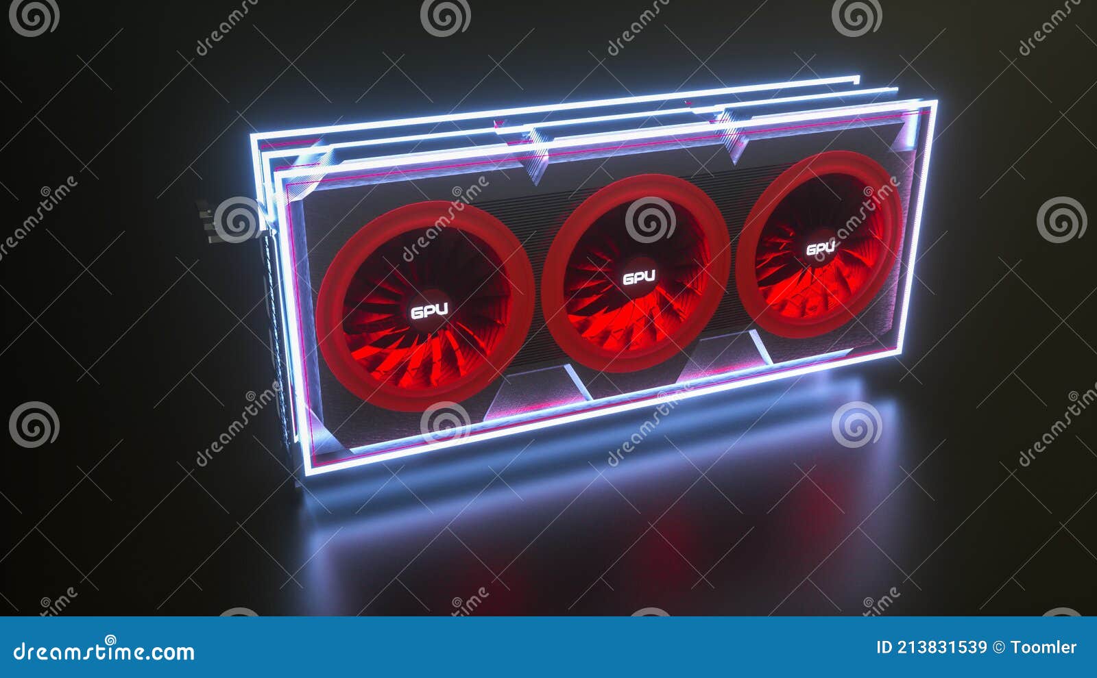 Three-dimensional Video Card in Neon Light on a Black Background. GPU ...