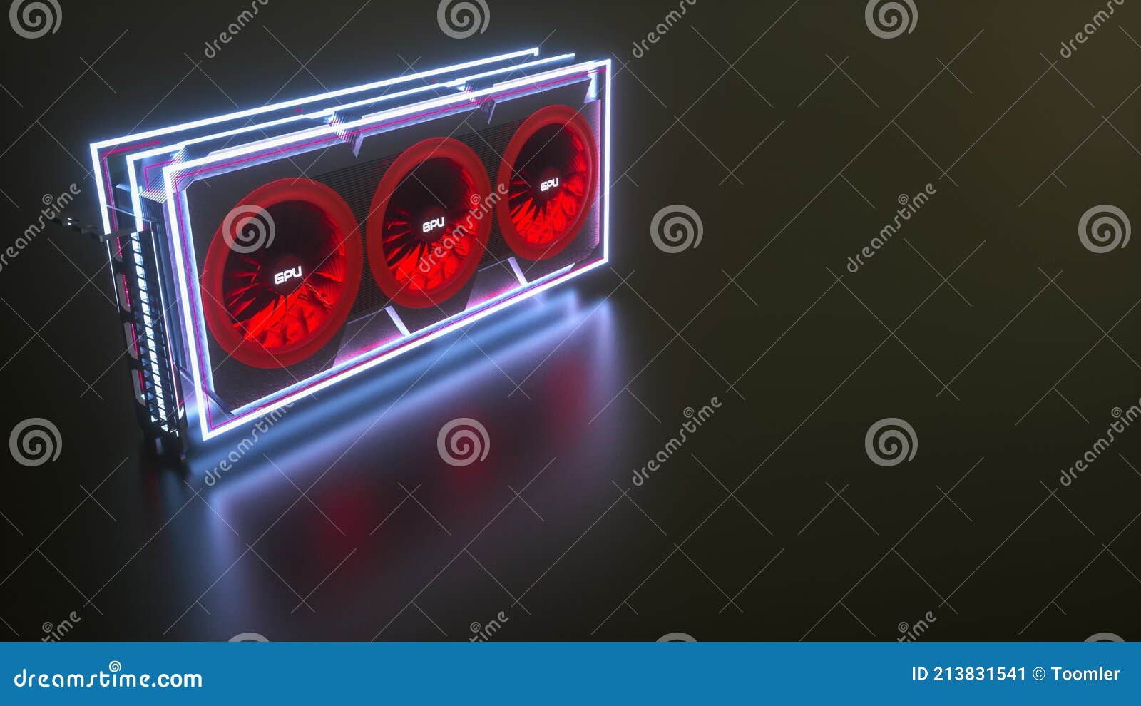 Three-dimensional Video Card in Neon Light on a Black Background. GPU ...