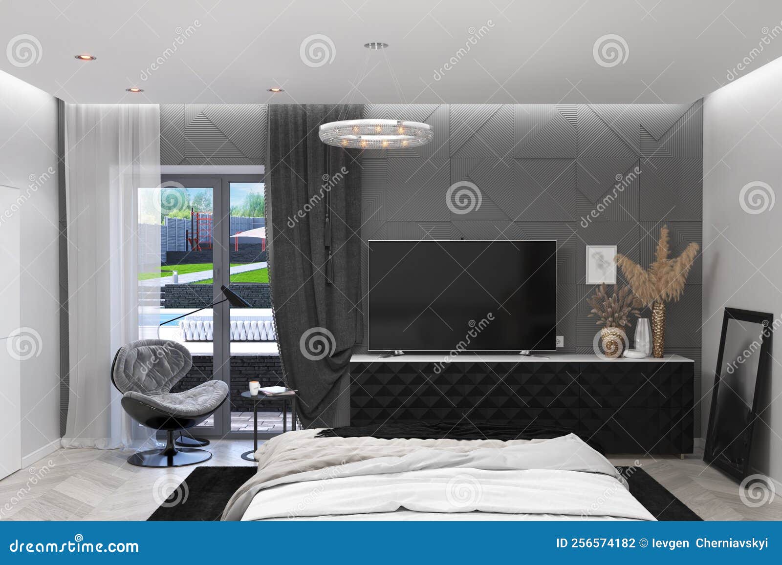 Three Dimensional Visualization of Bedroom Design Ideas, Illustration ...