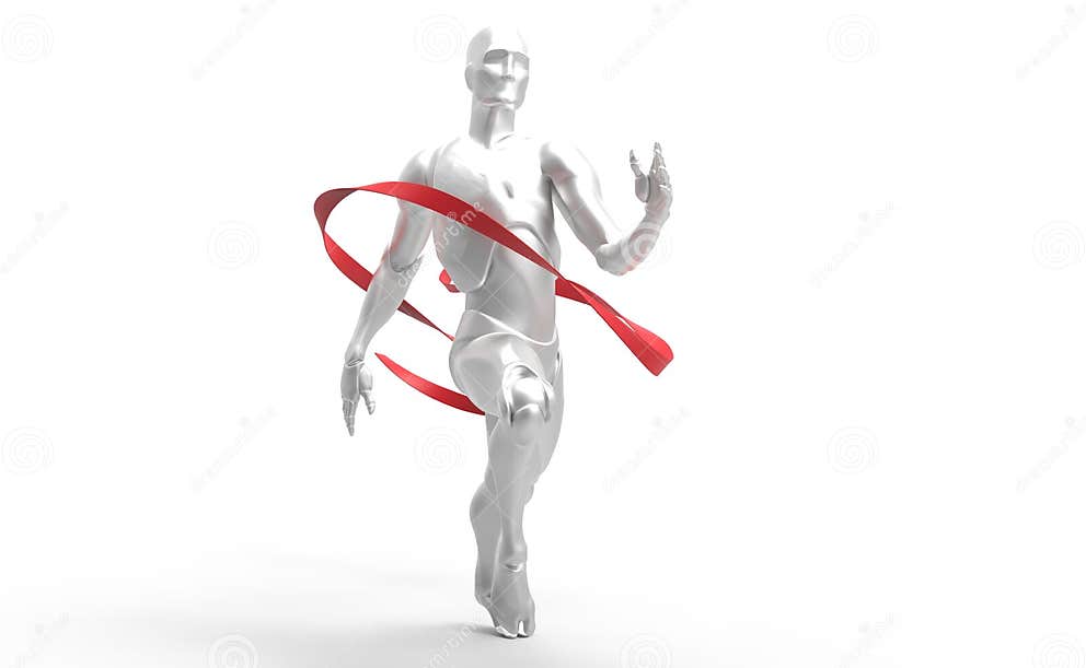 Three Dimensional White Human Run Red Line Stock Illustration ...