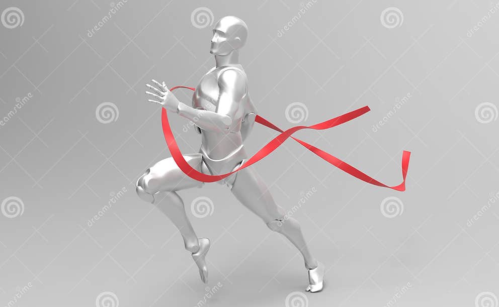 Three Dimensional White Human Run Red Line Stock Illustration ...