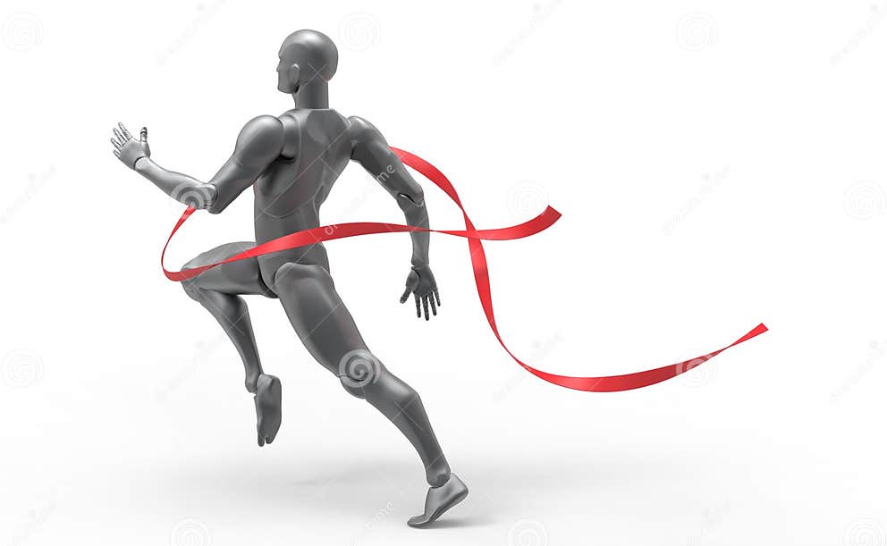 Three Dimensional White Human Run Red Line Stock Illustration ...