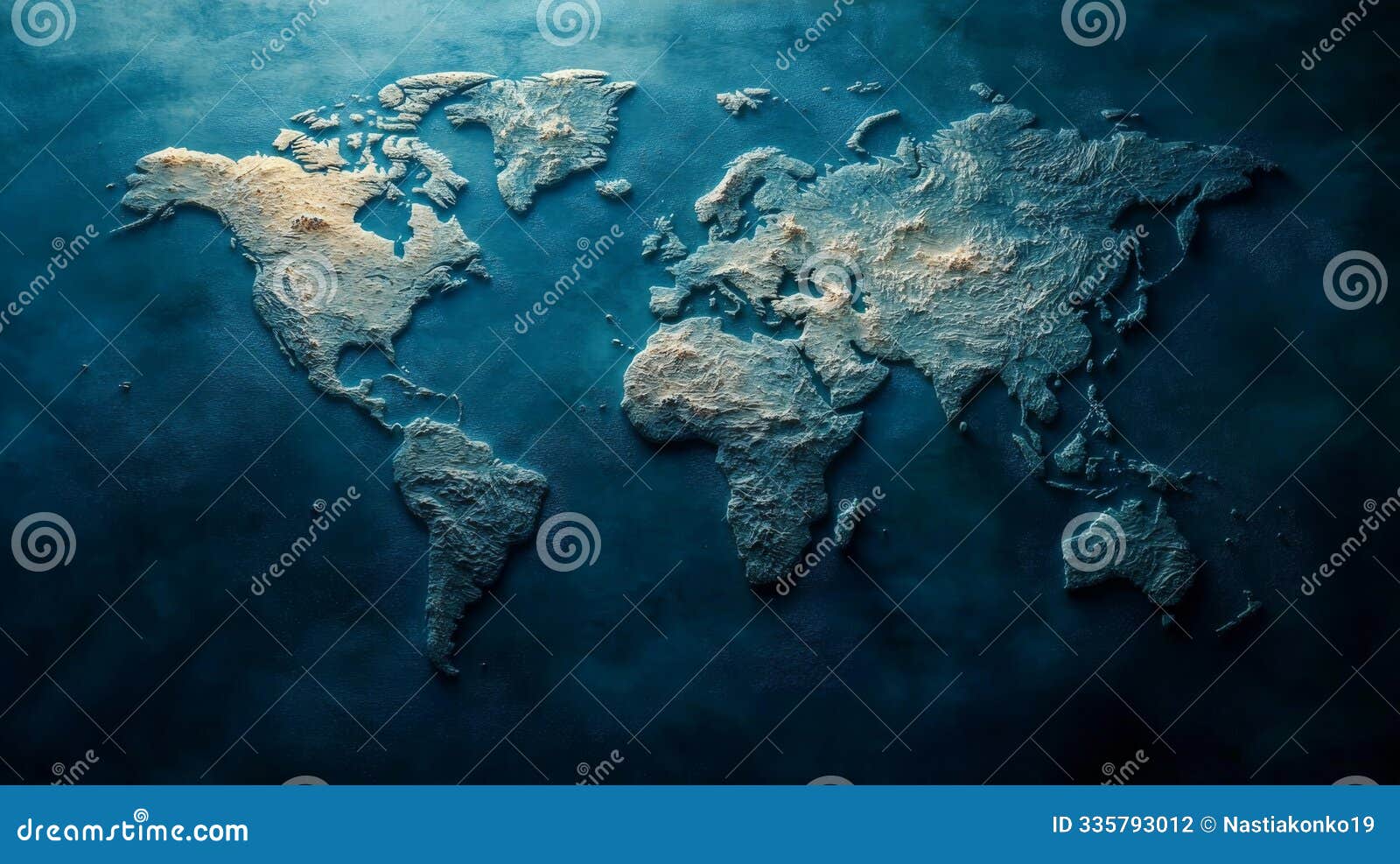 Three-dimensional World Map on Textured Blue Background Stock Photo ...