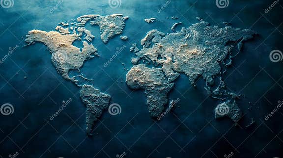Three-dimensional World Map on Textured Blue Background Stock Photo ...
