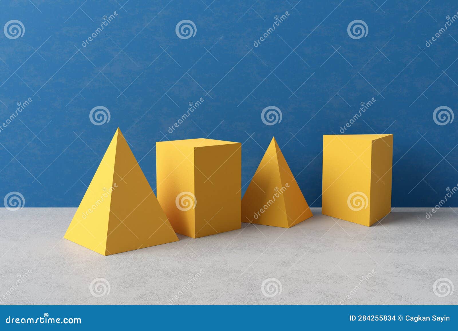 Three-dimensional Yellow Prism Pyramid and Rectangular Cube Objects on ...