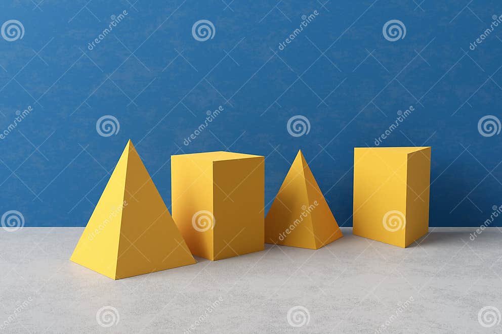 Three-dimensional Yellow Prism Pyramid and Rectangular Cube Objects on ...