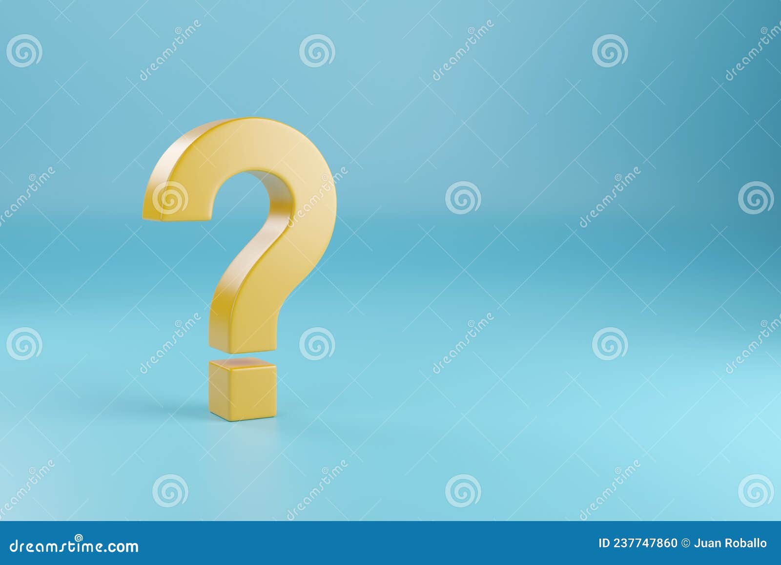 Three-dimensional Yellow Question Mark Isolated on Blue Background. 3d ...