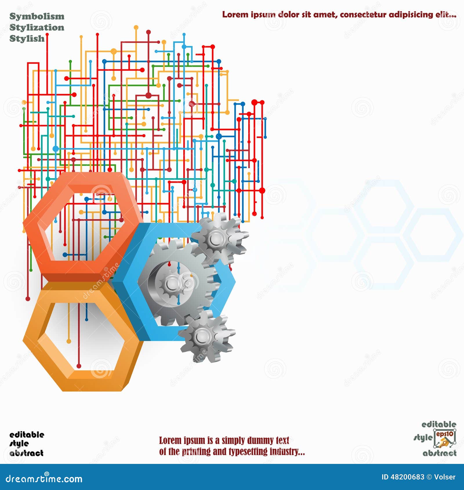 Three Dimensions Hexagons with Cog Wheels and Colorful Web Stock Vector ...